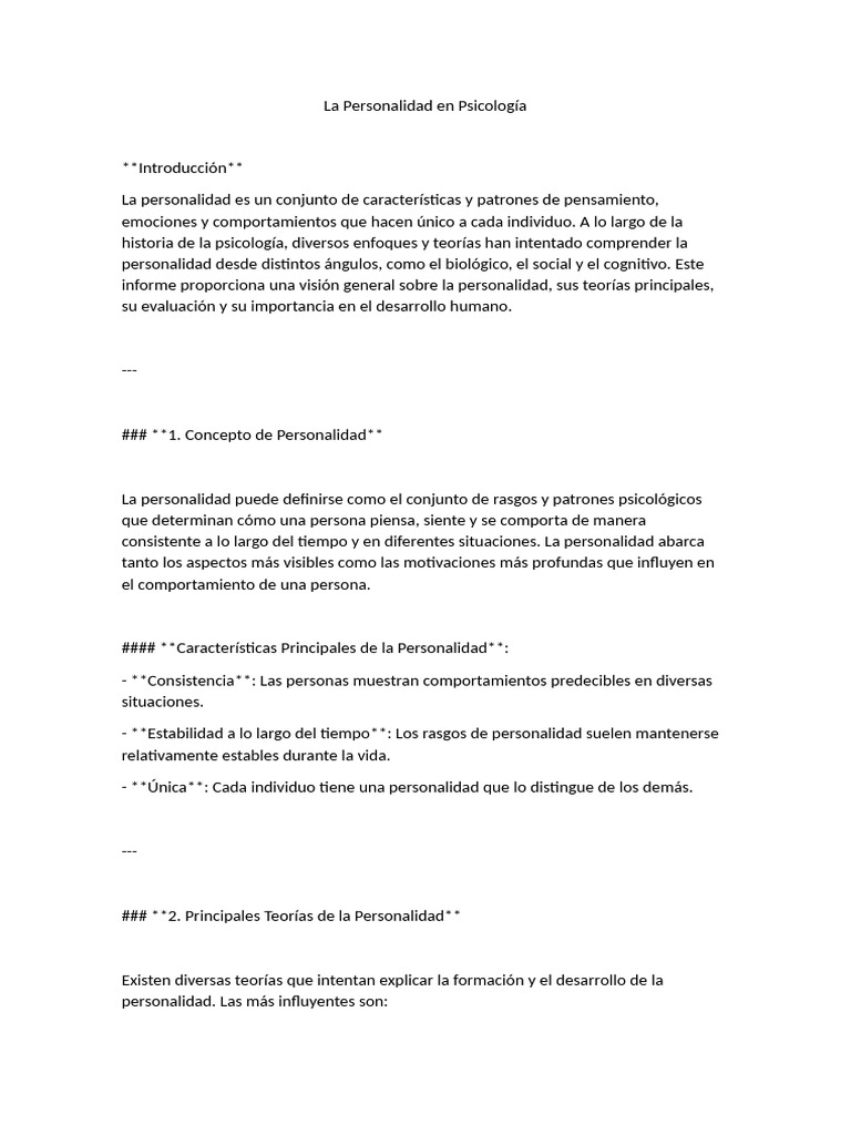 La Personalidad | PDF | Psicología de la personalidad | Sicología