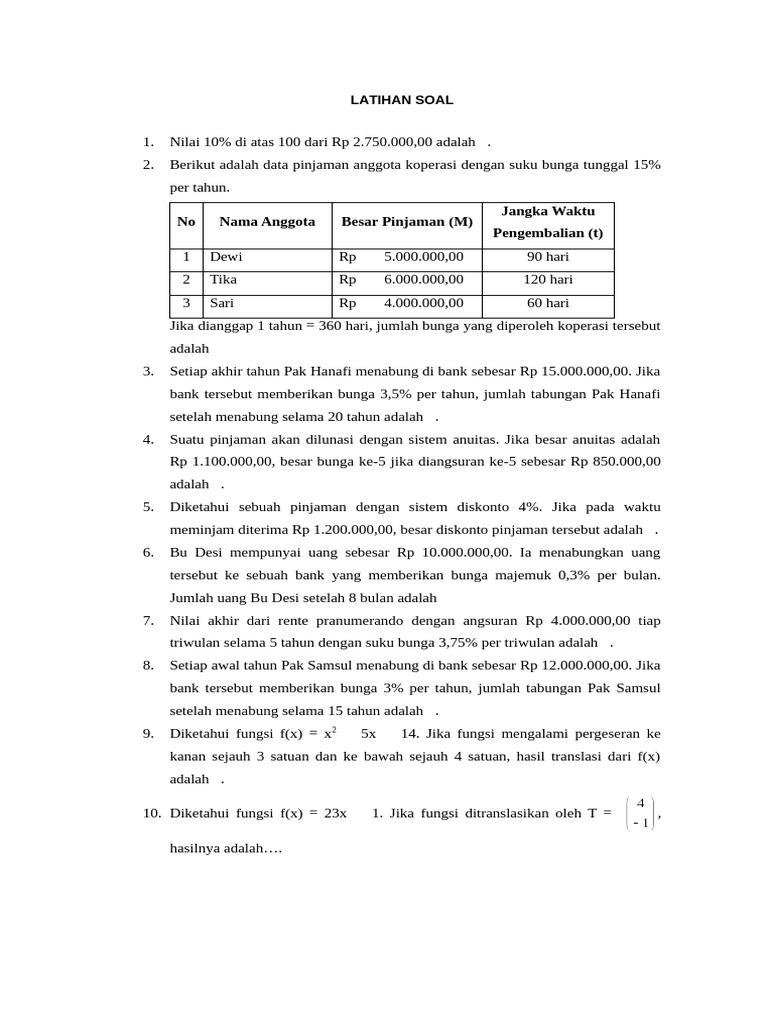 Latihan Soal Mat Wajib Xii | PDF