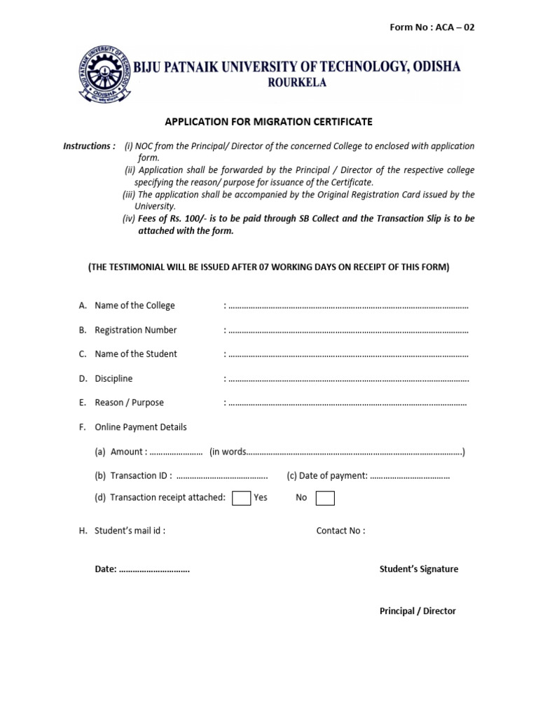 Migration Form Bput | PDF