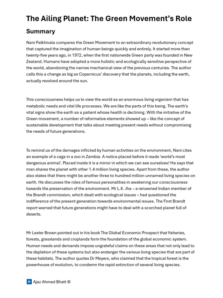 The Ailing Planet Short Notes | PDF | Natural Environment | Forests