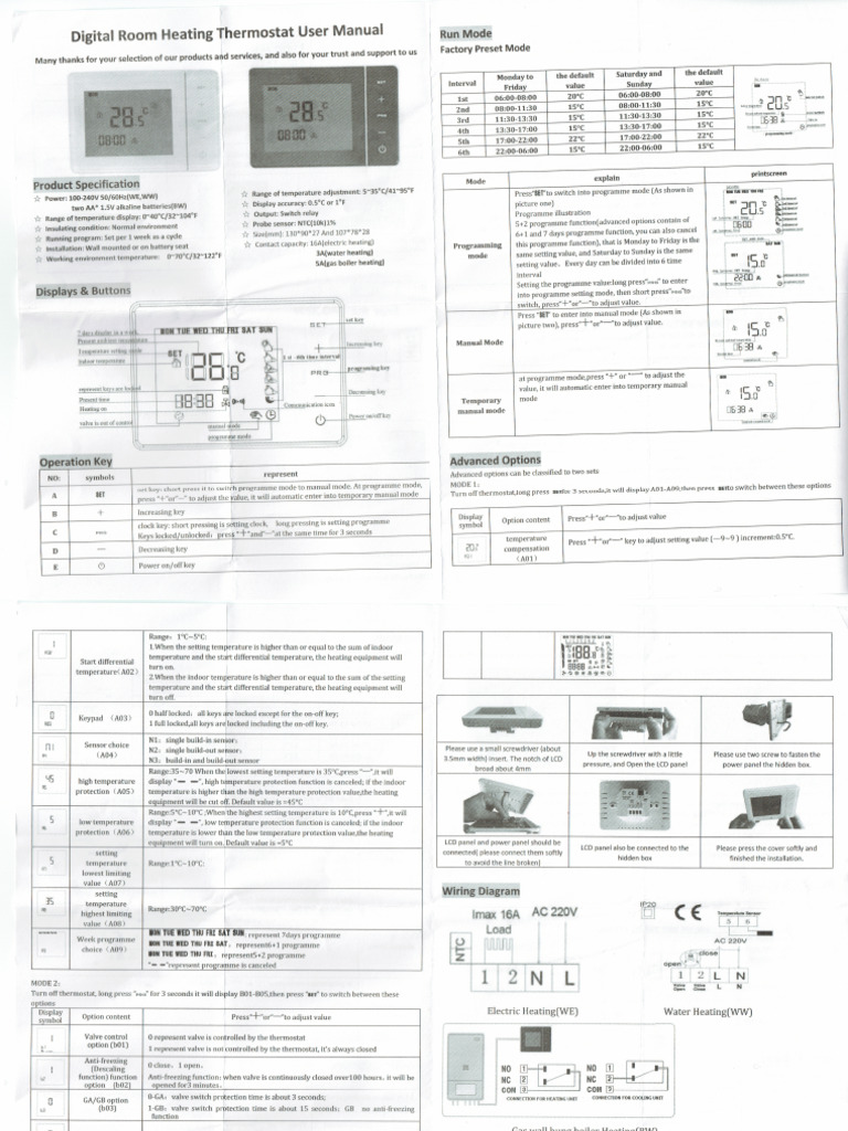 Standard Touch Thermostat Manual Pdf