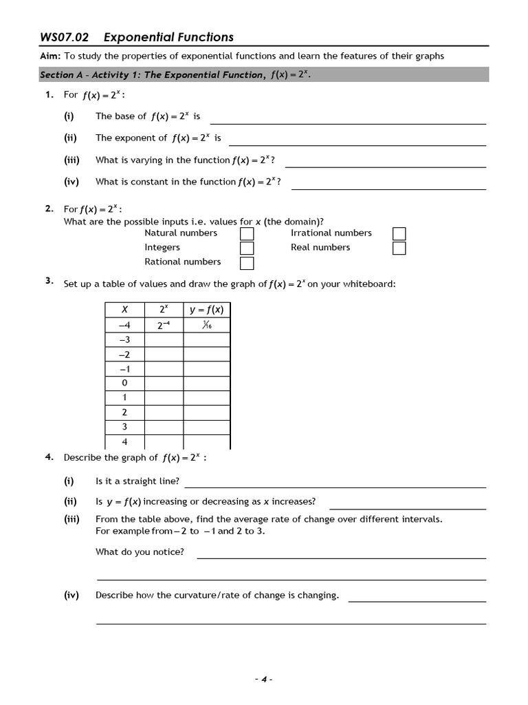 Activities On Exponential Functions | PDF | Function (Mathematics) | Exponentiation