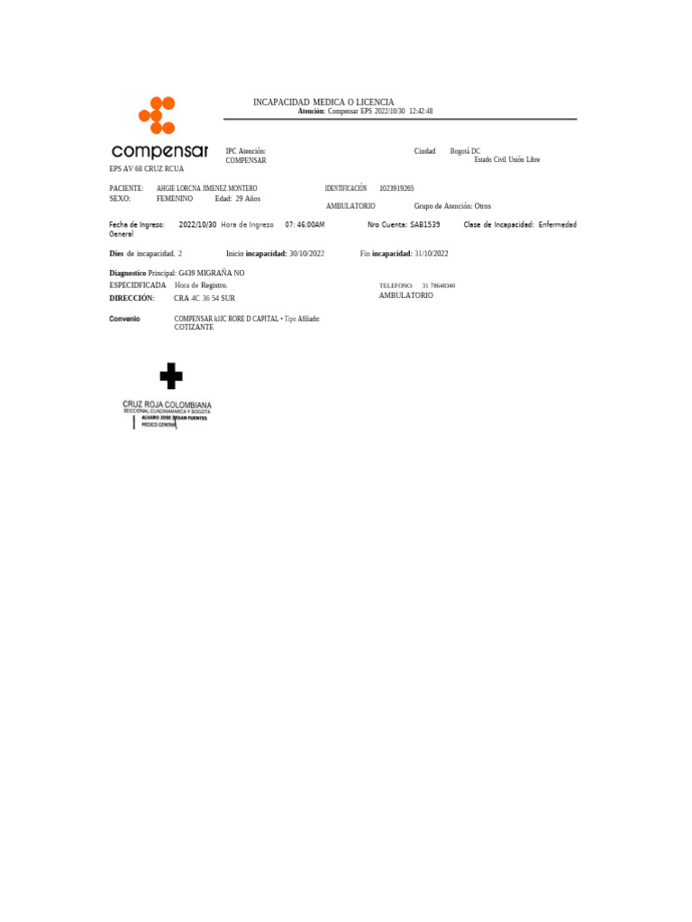 Incapacidad Compensar IPS | PDF