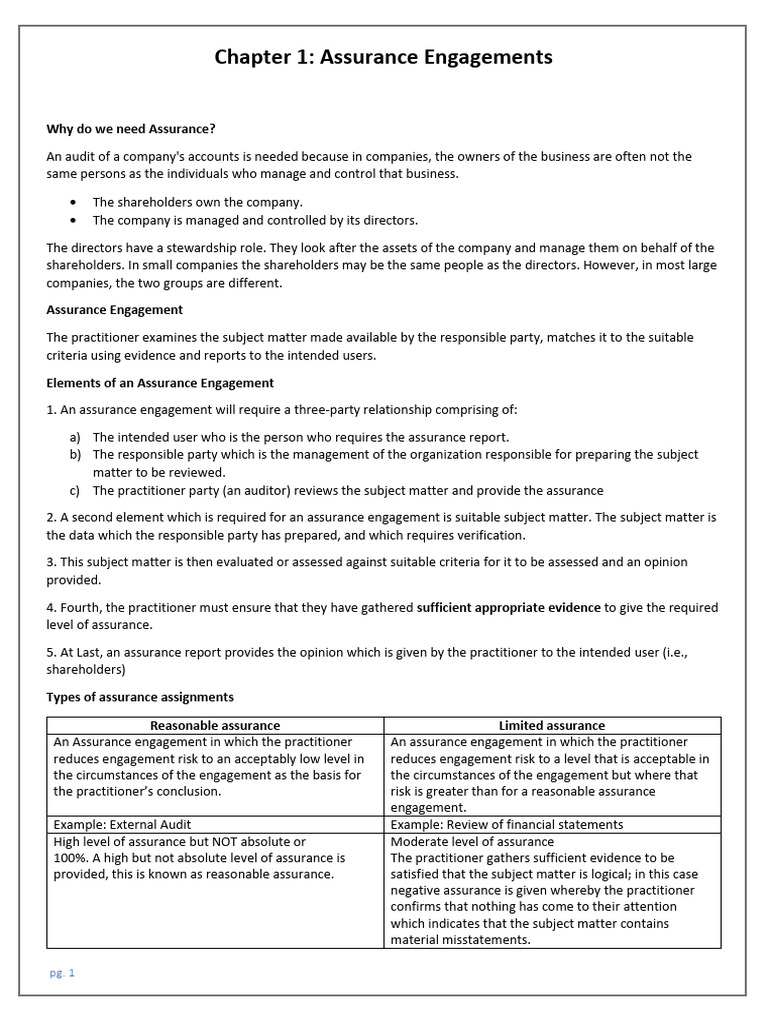 Chapter 1 Assurance Engagements Handout | PDF | Audit | Internal Control
