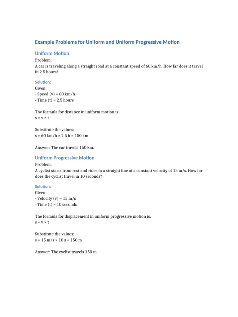 Uniform Motion Examples | PDF