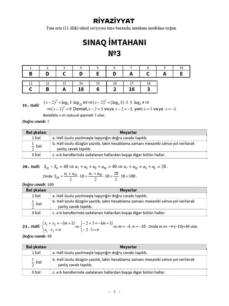 Riya Bura 11 Az Cavab Sinaq 3 | PDF