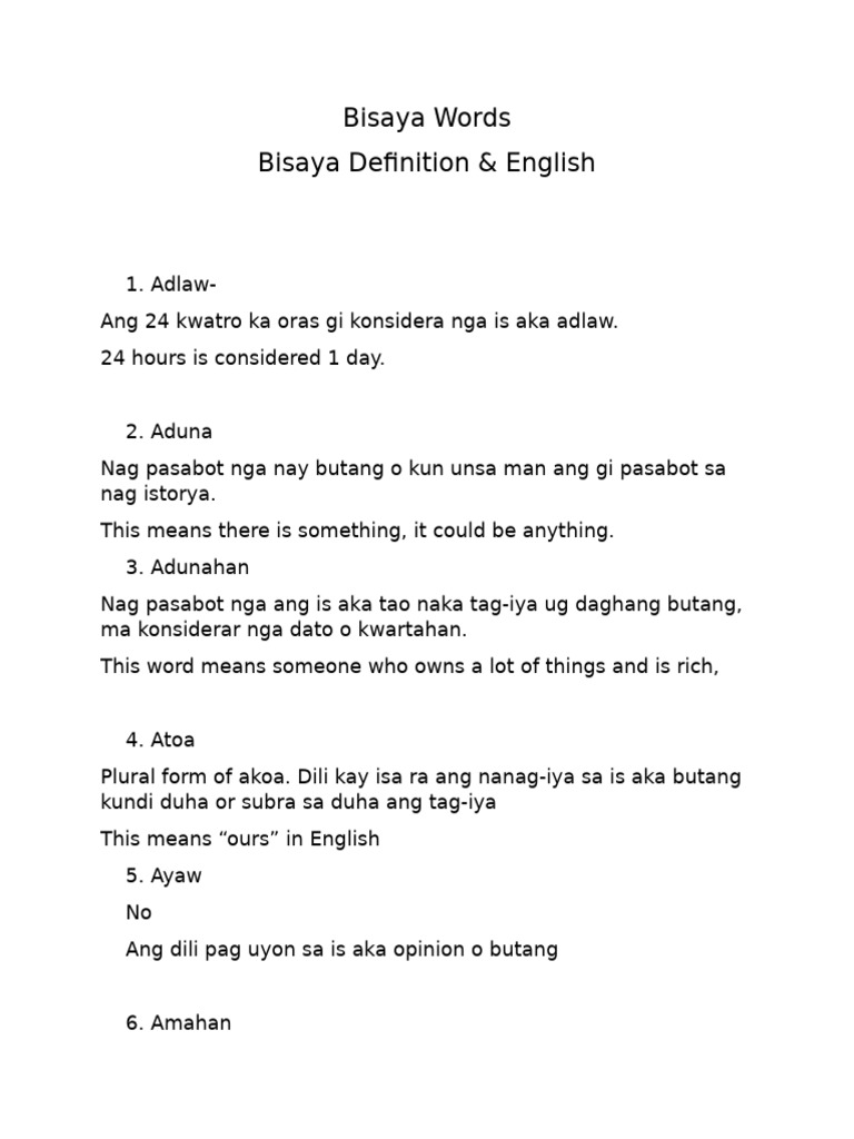 Bisaya Words | PDF