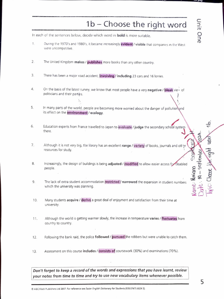4 - Choose The Right Word 1-B | PDF