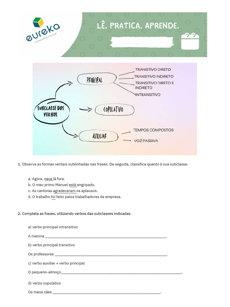 Subclasse Dos Verbos - 6oano | PDF