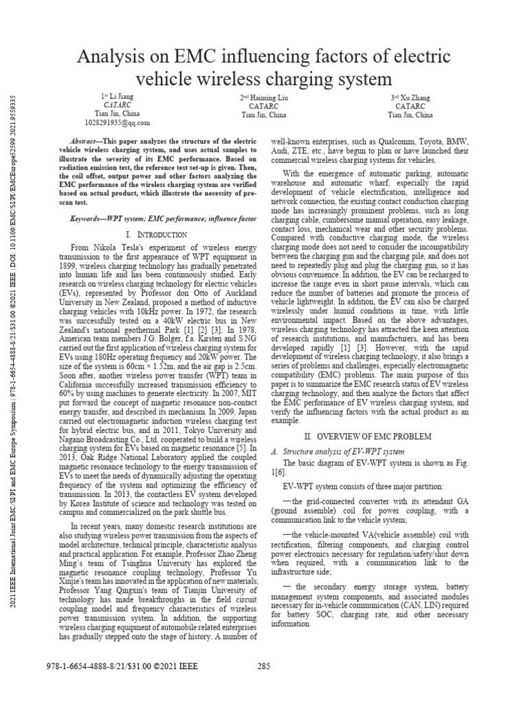 Analysis On EMC Influencing Factors of Electric Vehicle Wireless ...