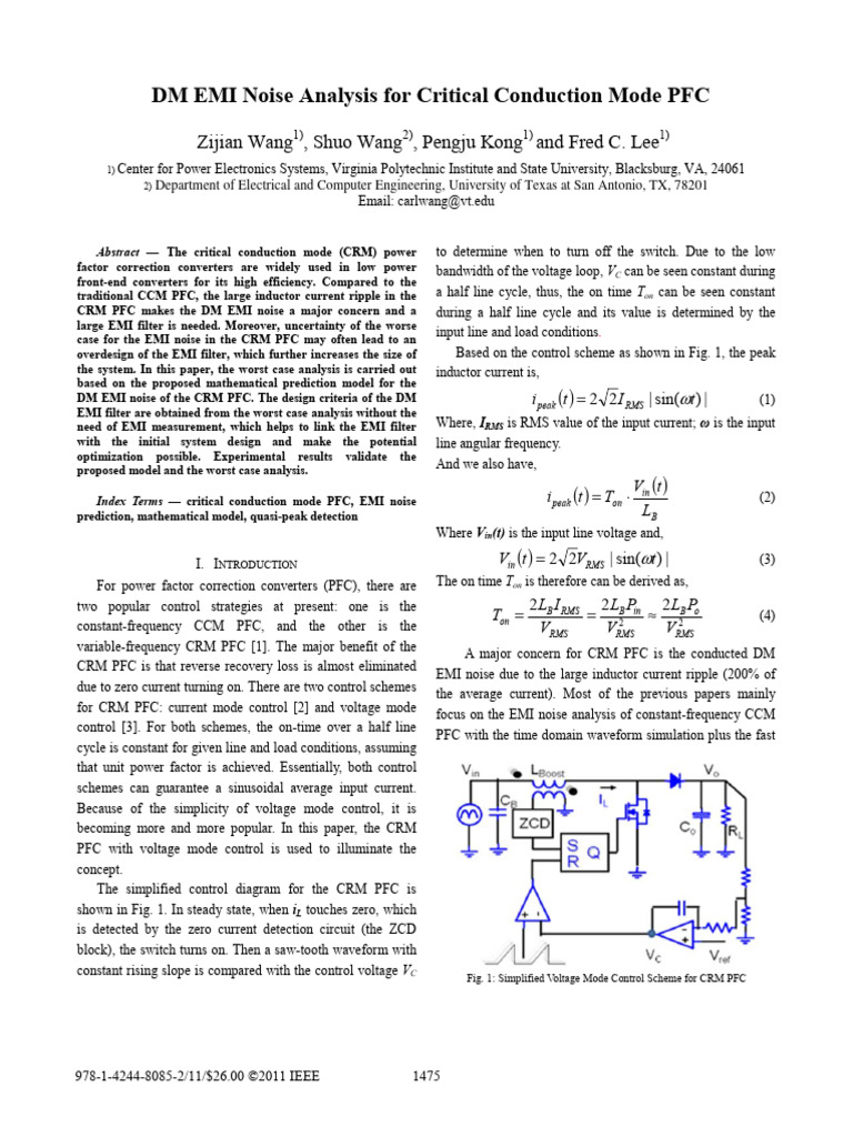 DM EMI Noise Analysis For Critical Conduction Mode PFC | PDF | Electronic Filter ...