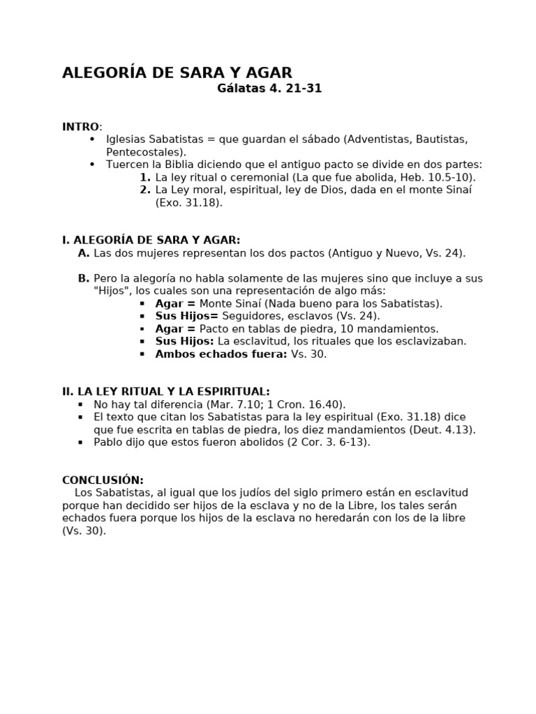 Alegoría de Sara y Agar (Sabatistas) | PDF