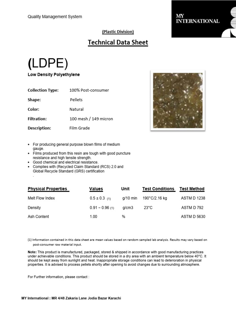 LDPE Technical Data Sheet Overview | PDF