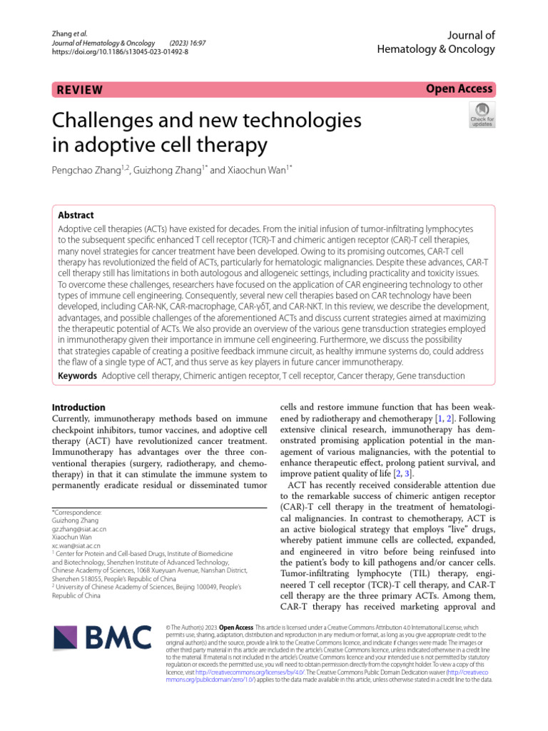 Adoptive Cell Therapy Review | PDF | Antigen | Immunotherapy