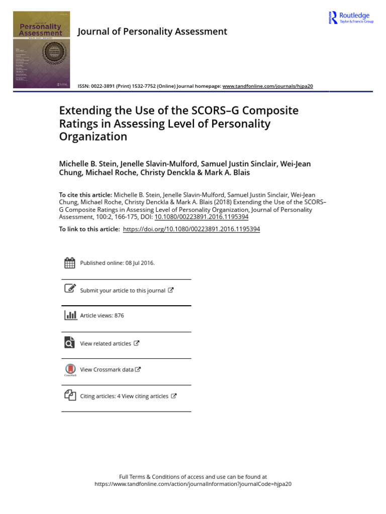 SCORS-G Ratings for Personality Assessment | PDF | Behavioural Sciences ...