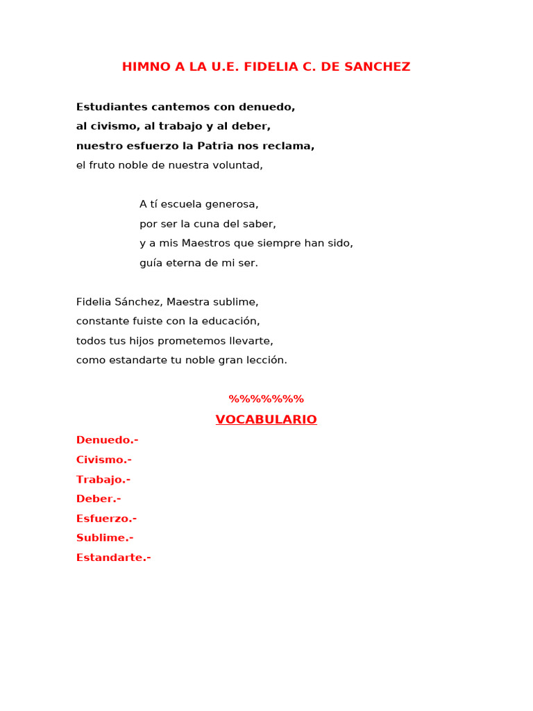Himno A La U.E. Fidelia C. de Sanchez | PDF