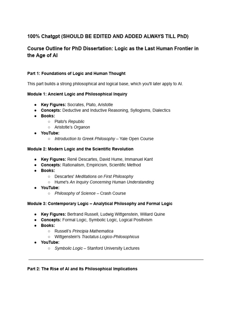 PHD Thesis Prep - Topic - Logic As The Last Human Frontier in The Age ...