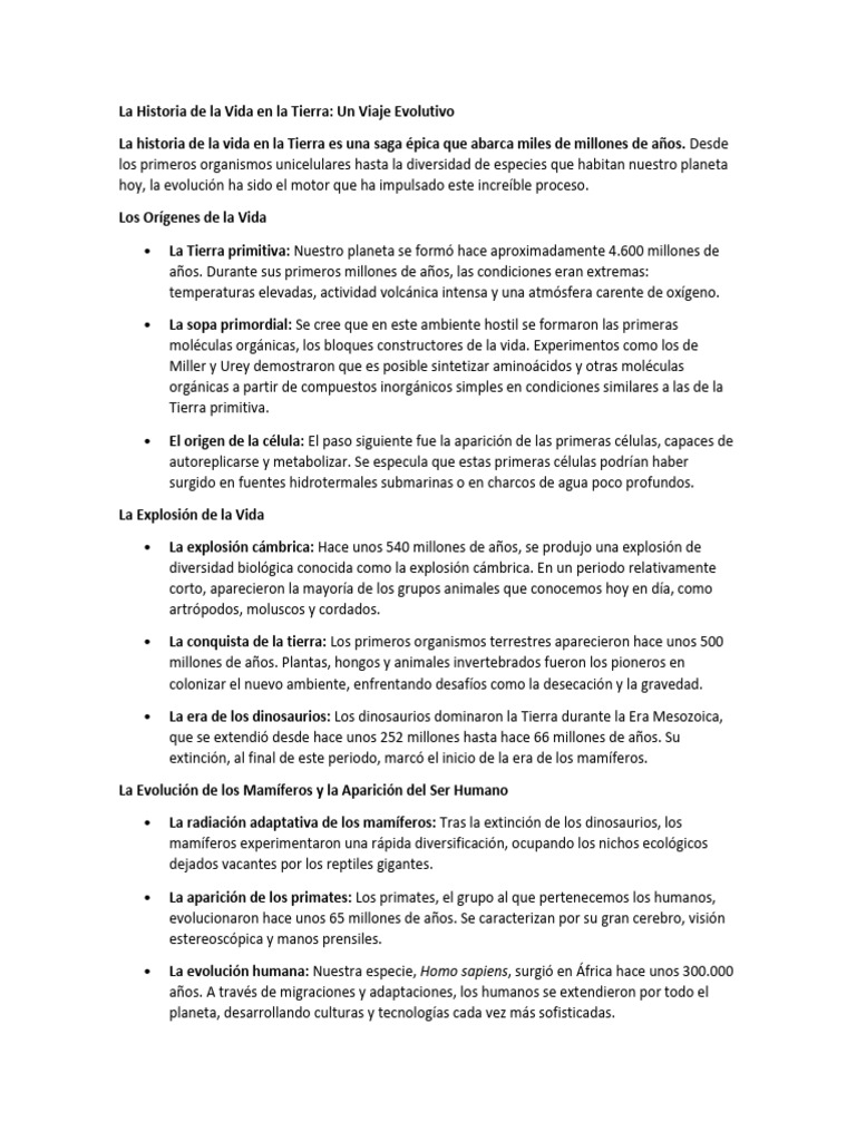 La Historia de La Vida en La Tierra | PDF | Tierra | Evolución