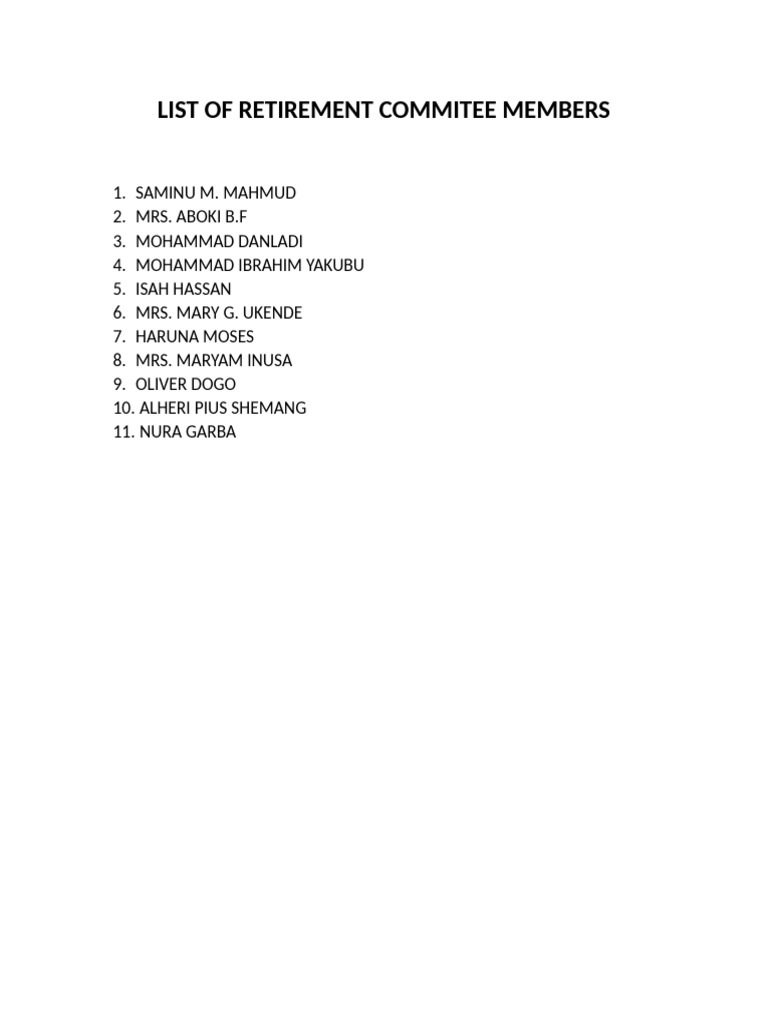 Retirement Committee Member List | PDF