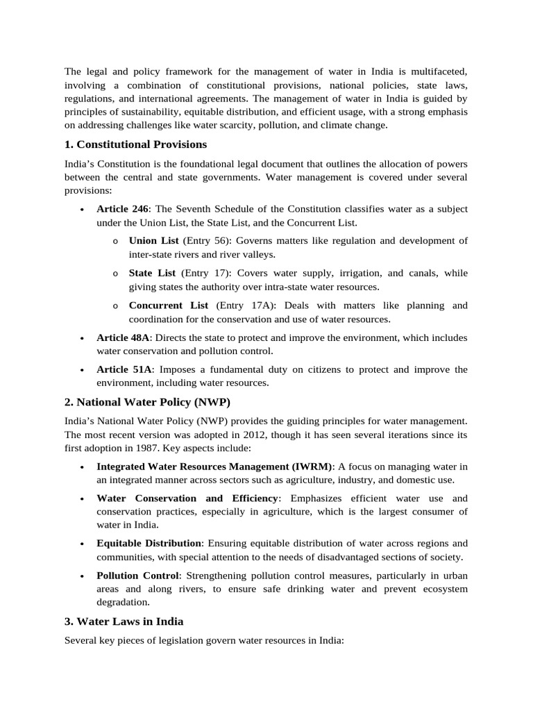Legal Policy Framework Management Water India | PDF | Water Resources ...
