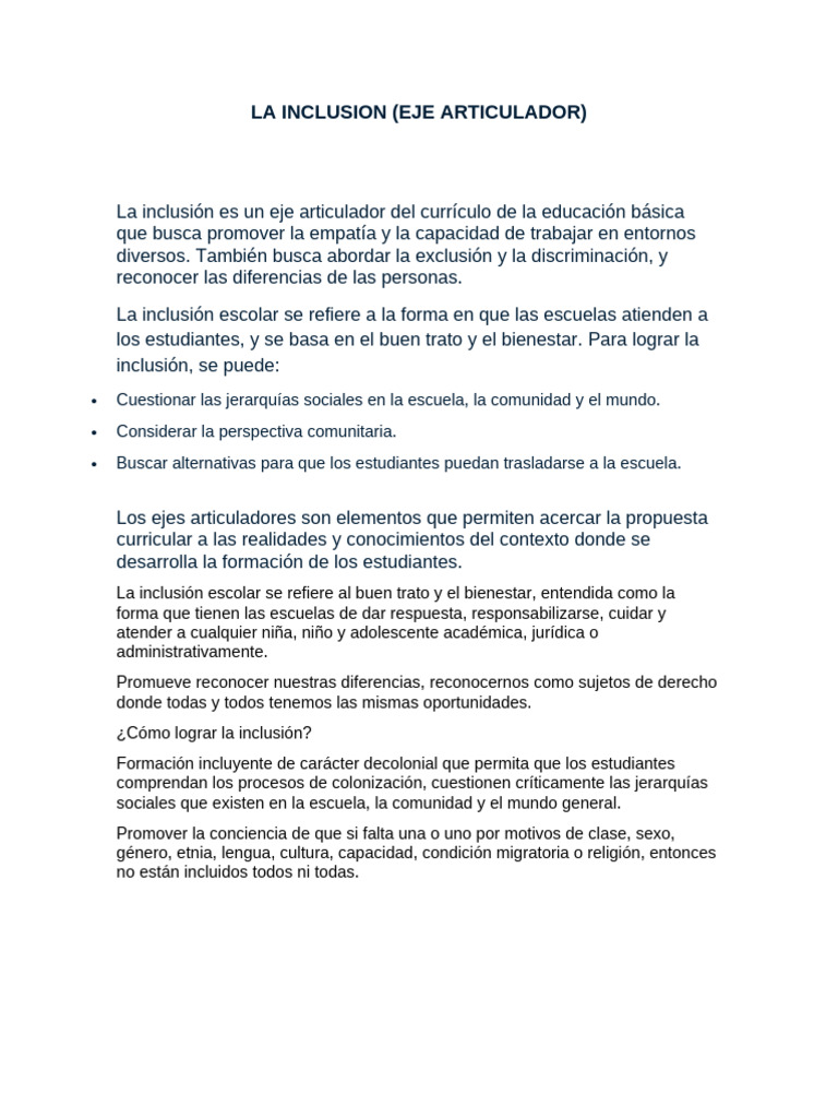 Inclusión Escolar: Claves para el Bienestar | PDF