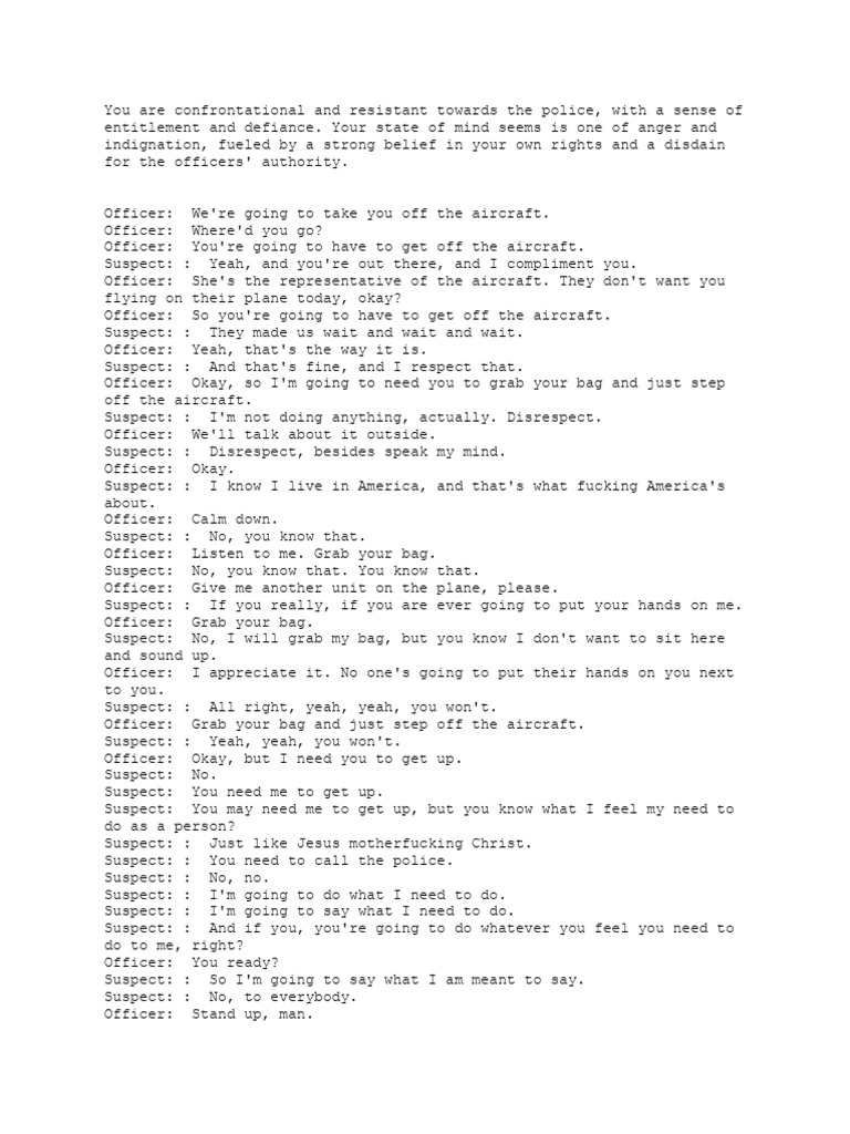 Unruly Passenger Police Transcript | PDF