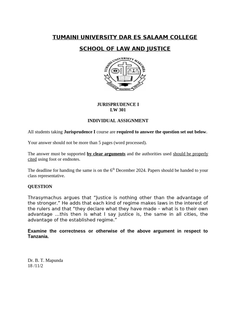 Jurisprudence I Assignment: Justice in Tanzania | PDF