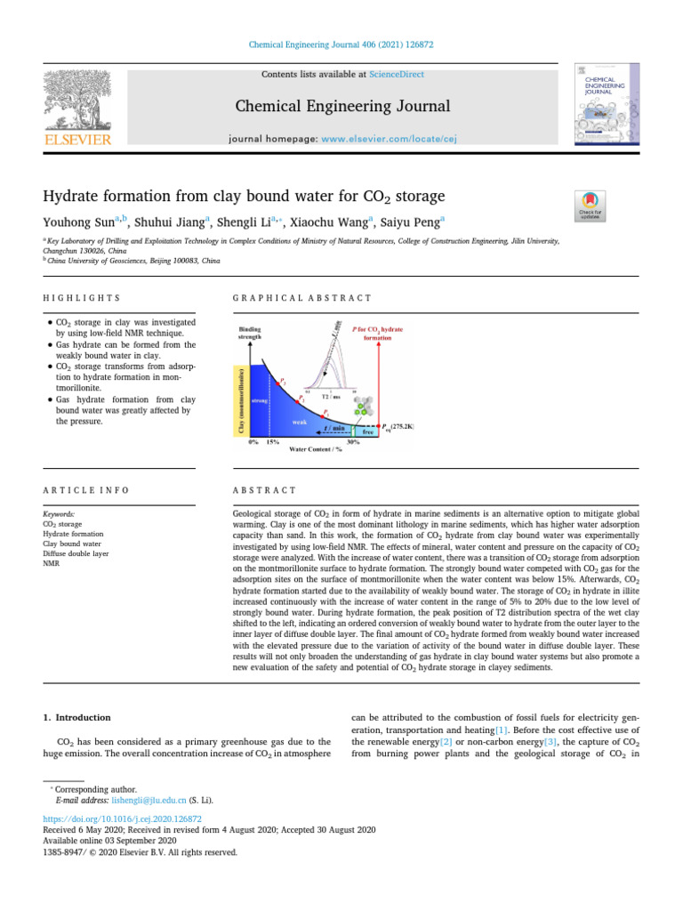 Hydrate Formation From Clay Bound Water For CO2 Storage | PDF ...