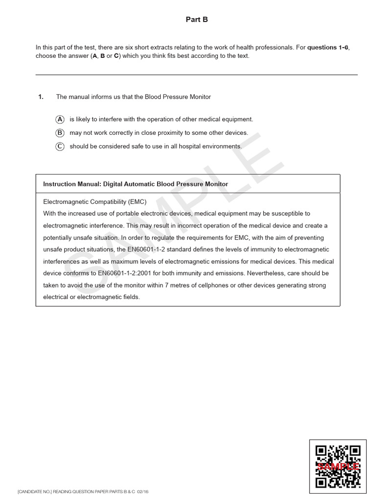 Reading Sample Test 1 Question Paper Part B | PDF | Electromagnetic ...