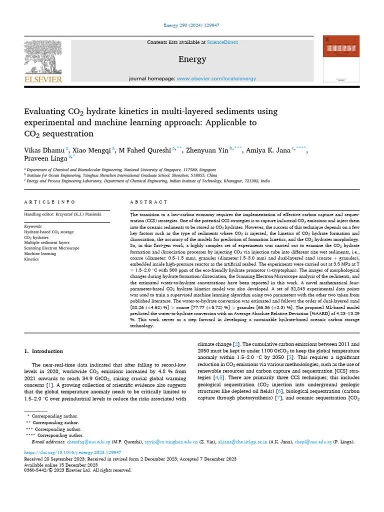 Evaluating CO2 Hydrate Kinetics in Multi-Layered Sediments Using Experimental and Machine ...
