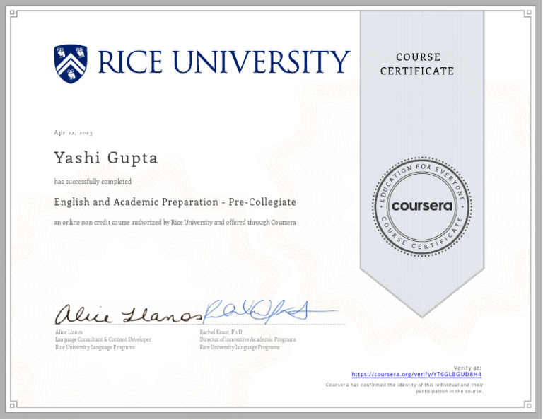 English Coursera Certificate | PDF