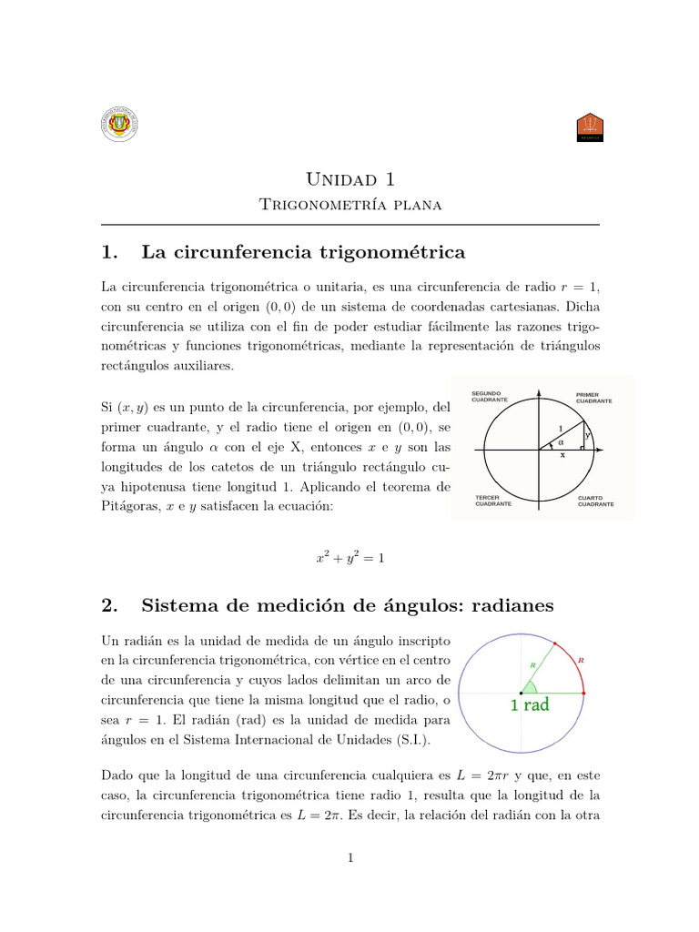 Trigonometría: Circunferencia y Ángulos | PDF | Trigonometría | Funciones trigonométricas