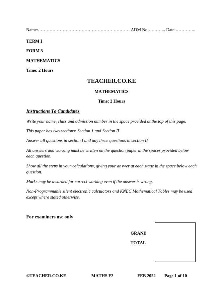 Mathematics Form 3 Term 1 Opener 2022 QN | PDF | Euclidean Geometry ...