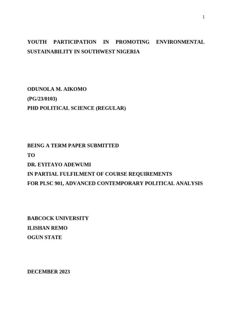 Youth Participation in Promoting Environmental Sustainability | PDF ... Youth Participation in Promoting Environmental Sustainability | PDF ...