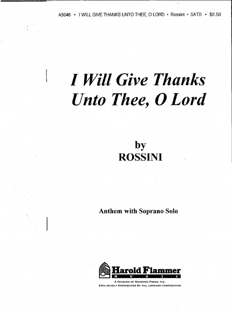 I Will Give Thanks Unto Thee O Lord - Rossini - SATB | PDF