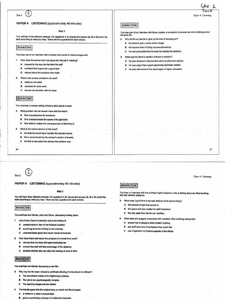 Listenings c1 Cae 1 20 With Answers and Tapescript - Compress | PDF