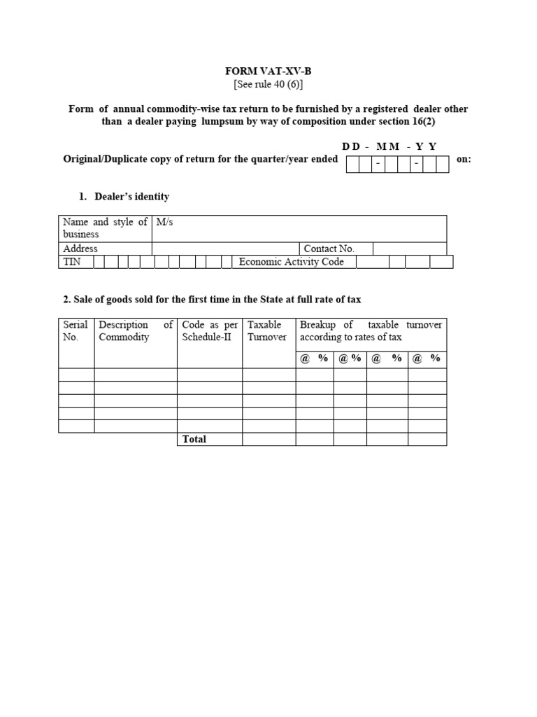 Annual Commodity - Wise Tax Return To Be Furnished by A Registered ...