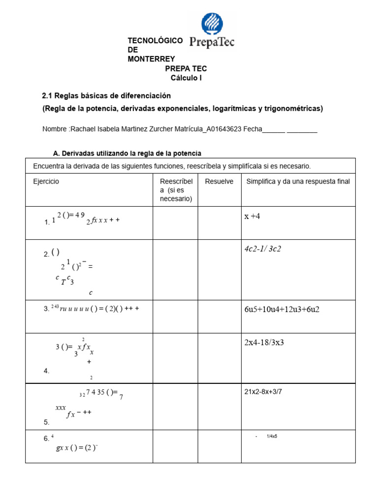 2.1 Reglas Básicas de Diferenciación | PDF | Aritmética | Análisis matemático