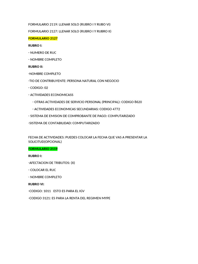 Formulario 2119 y 2127 | PDF