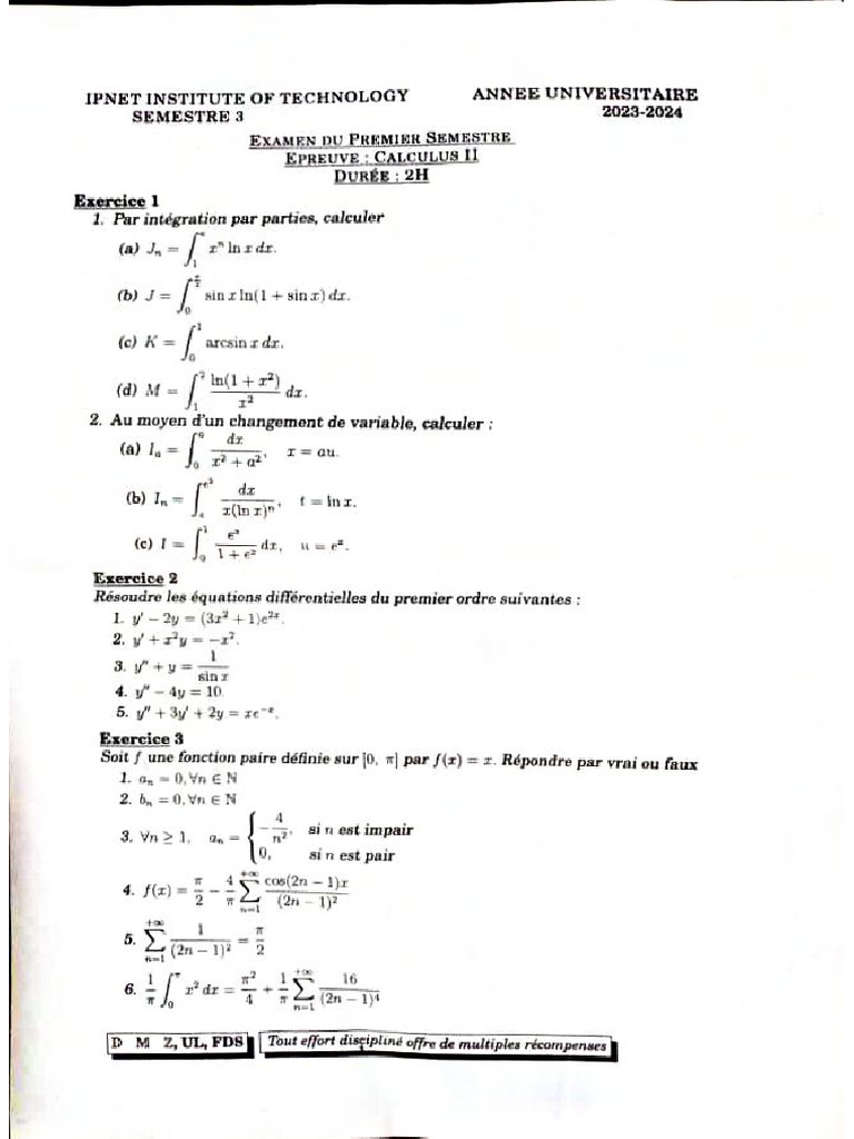 Examen Calculus II 2023-2024 | PDF
