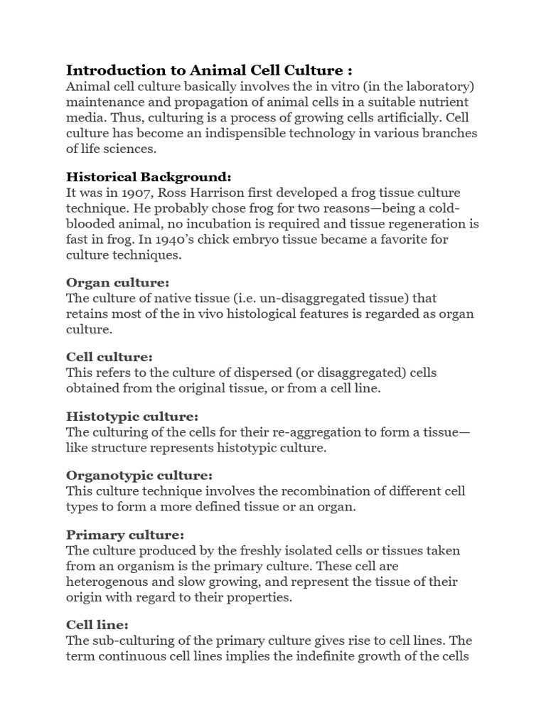 Introduction To Animal Cell Culture | PDF | Cell Culture ...