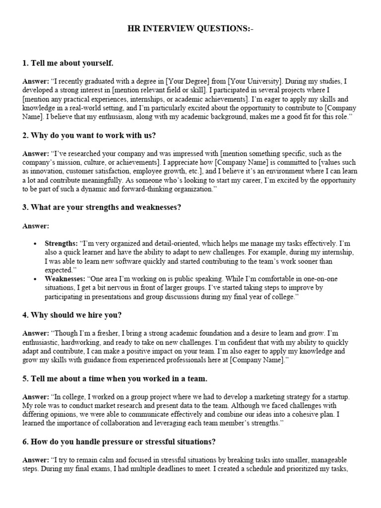 HR InterView Questions | PDF | Goal | Leadership