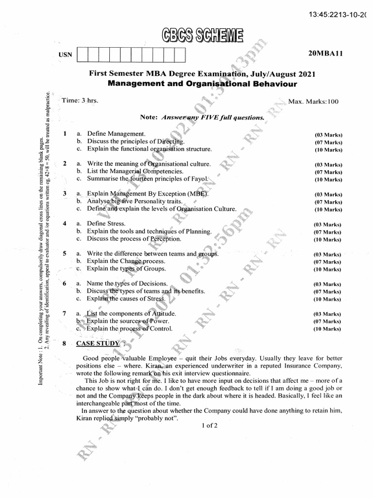 MBA 1st SEM July-August 2021 | PDF