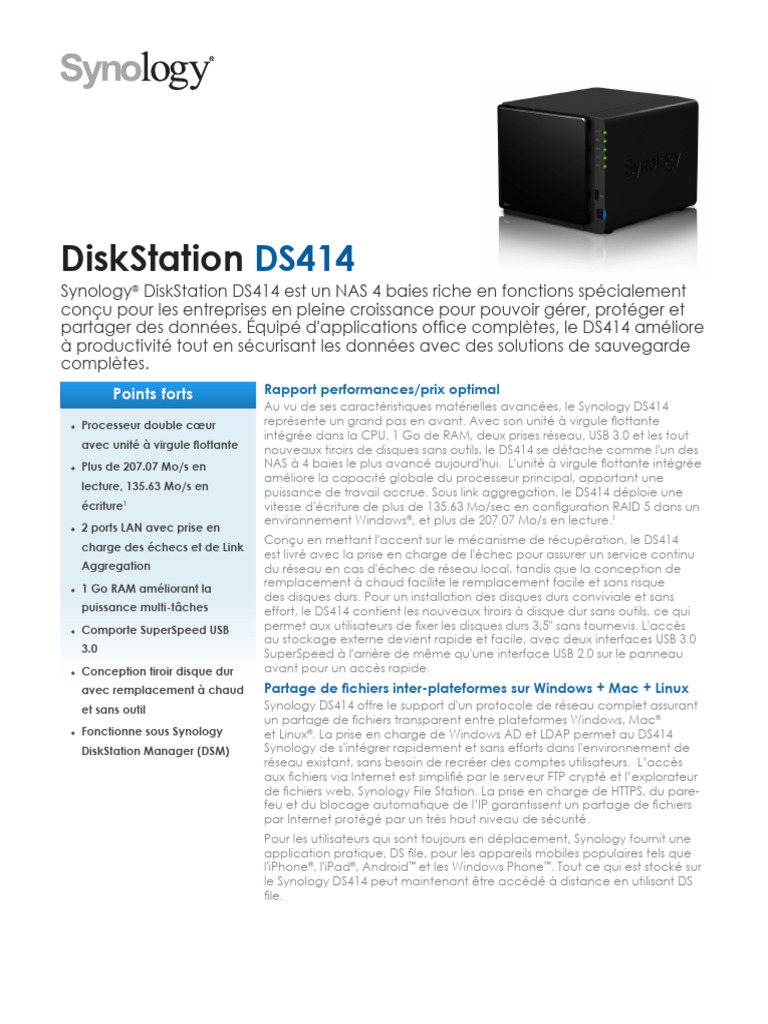Synology DS414 Data Sheet Fra | PDF | Serveur (Informatique ...