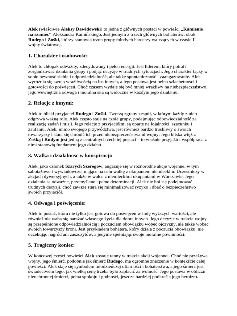 Alek Charakterystyka | PDF