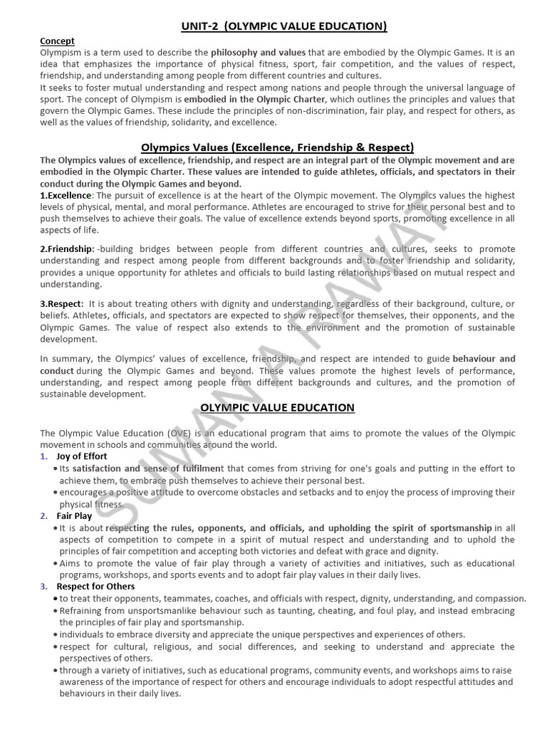 UNIT-2 Olympism-Full Notes | PDF | Olympic Games | Multi Sport Events