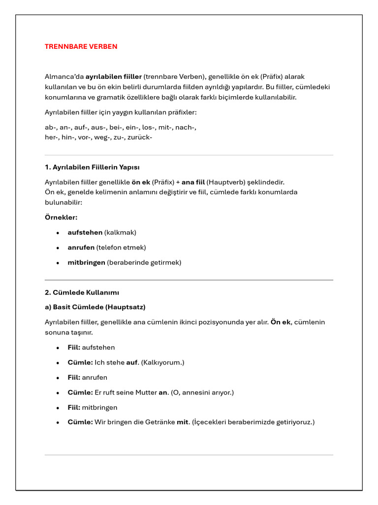 Trennbare Verben | PDF