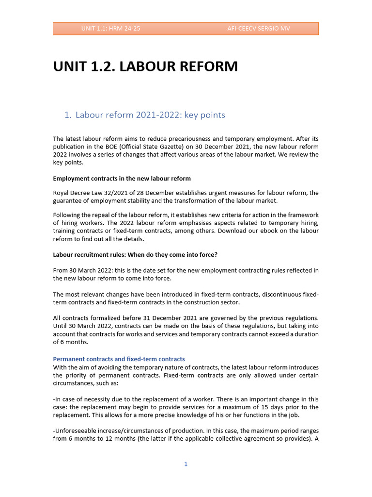 2022 Labour Reform Key Changes Explained | PDF | Employment | Working Time