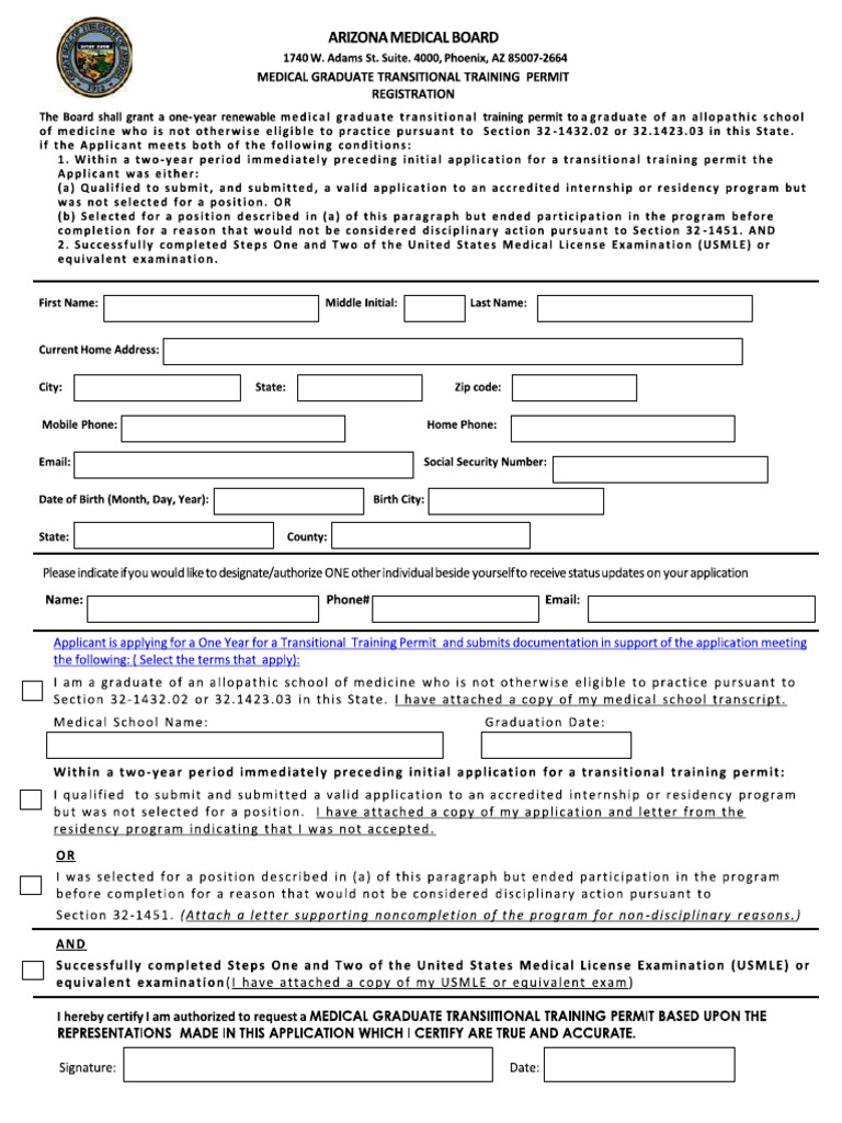 Arizona Transitional Training Permit | PDF