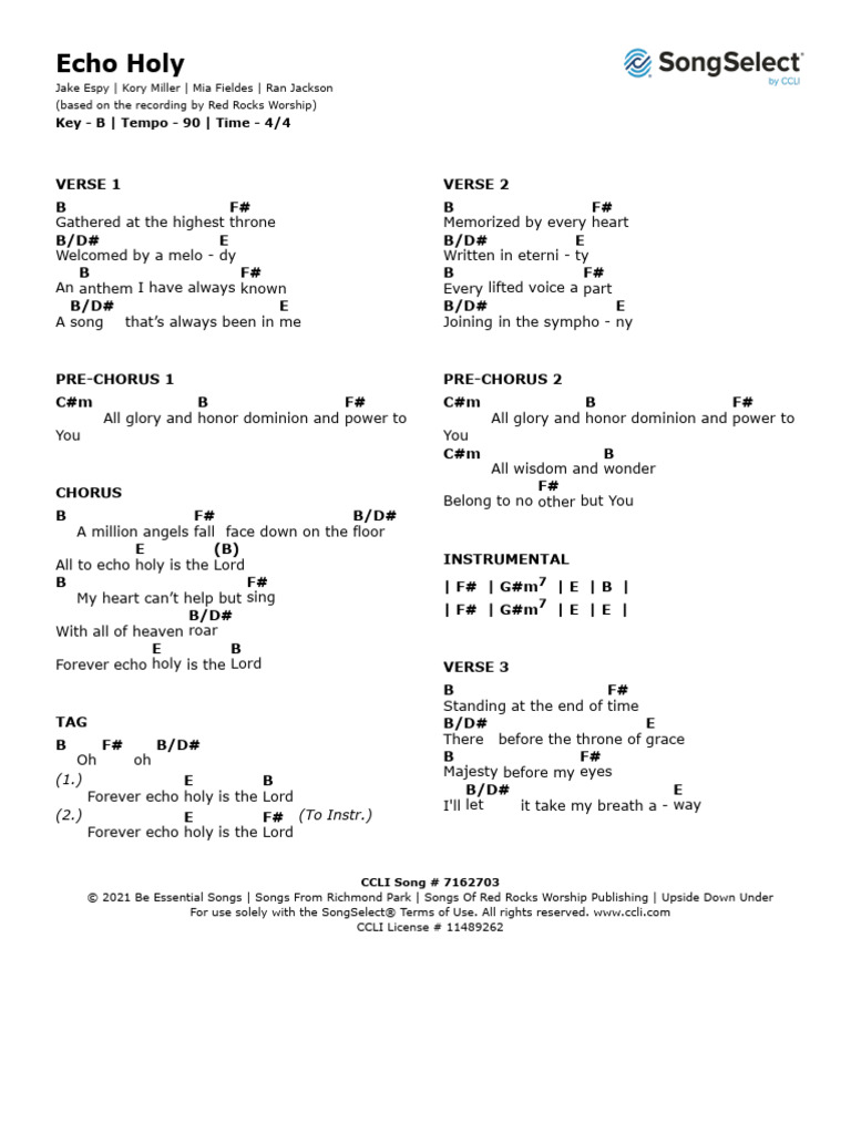 Echo Holy-chords-B | PDF | Song Structure | Popular Music
